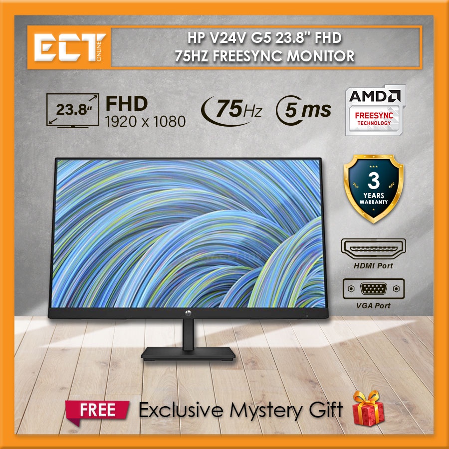 HP V24v G5 23.8'' FHD (1920 x 1080) 75Hz FreeSync Monitor (VGA / HDMI ...