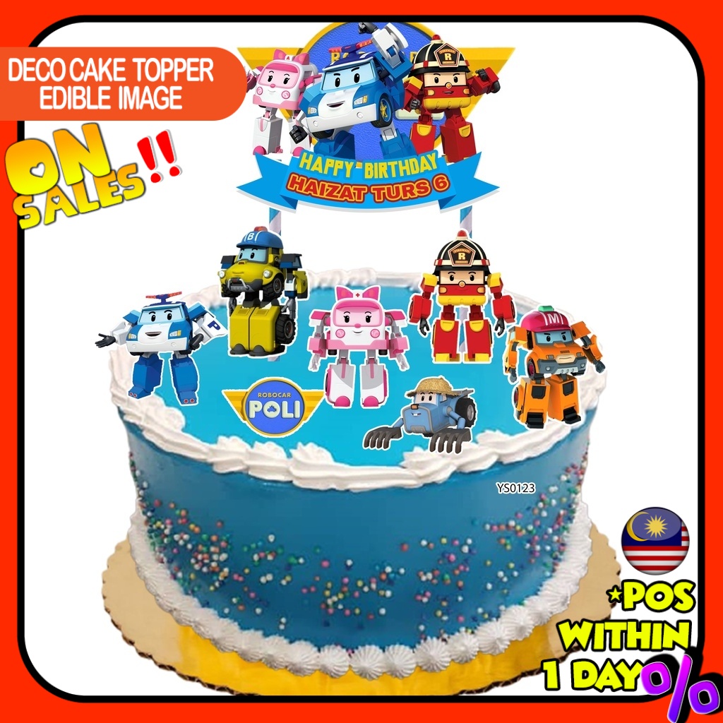 [CUSTOM NAME] Happy Birthday Cake Topper Robocar Poli Decoration Set ...