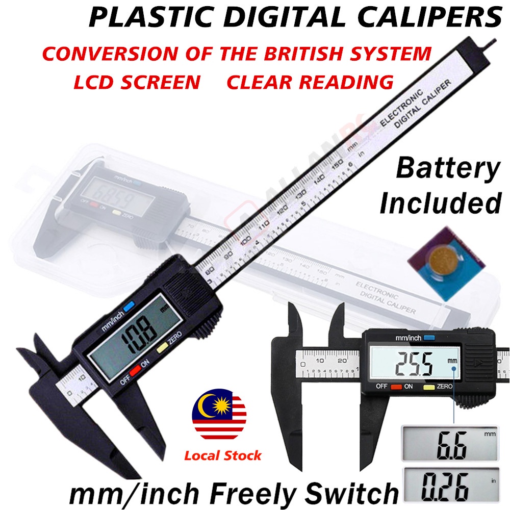 150mm 6 inch Vernier Caliper Plastic LCD Digital Caliper Electronic ...