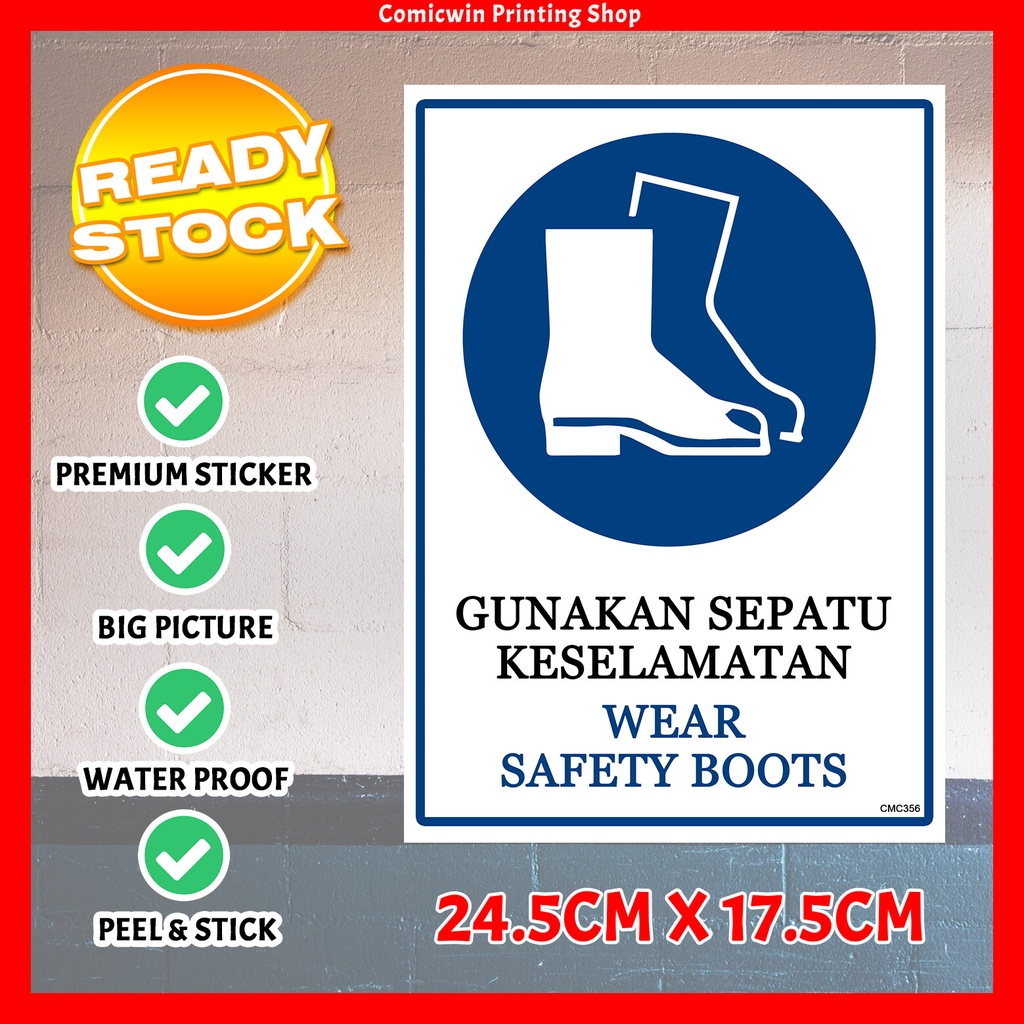 CMC356 Wear Safety Boots Signage (24.5x17.5cm) PPE Mandatory OSHA ...