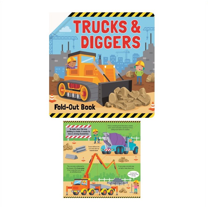 Trucks & Diggers Fold Out Board Book For Kids with Colourful ...