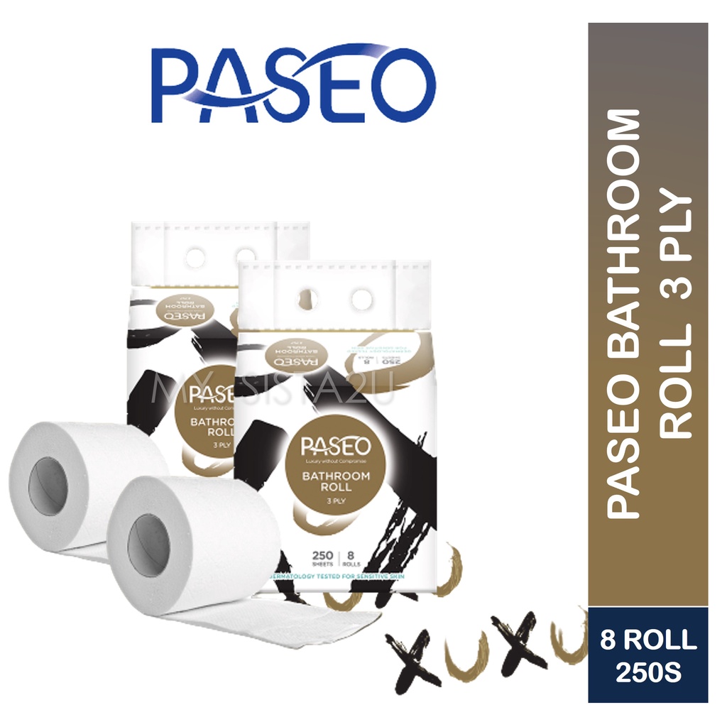 PASEO Bathroom Roll 3ply XOXO (8rolls x 250sheets) | Shopee Malaysia
