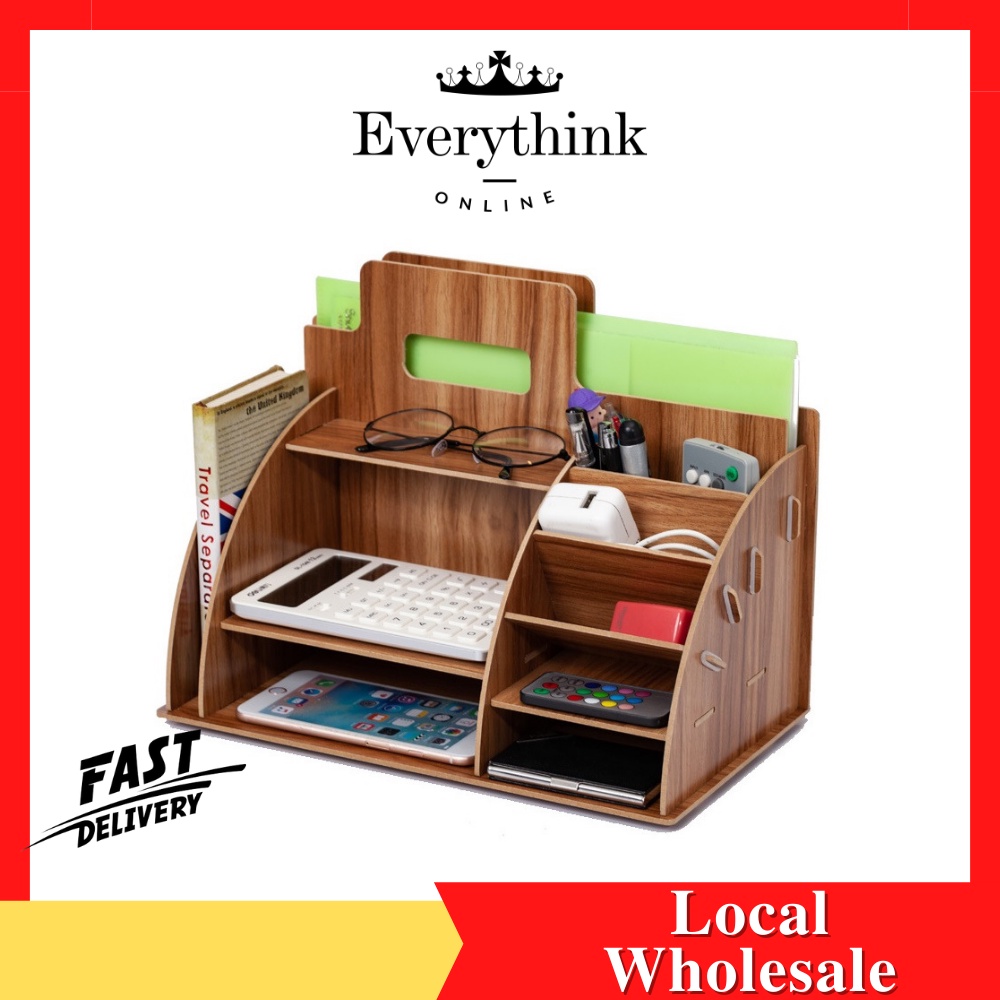DIY WOODEN STATIONERY FILE RACK DESKTOP DRAWER ORGANIZER PEN PENCIL ...