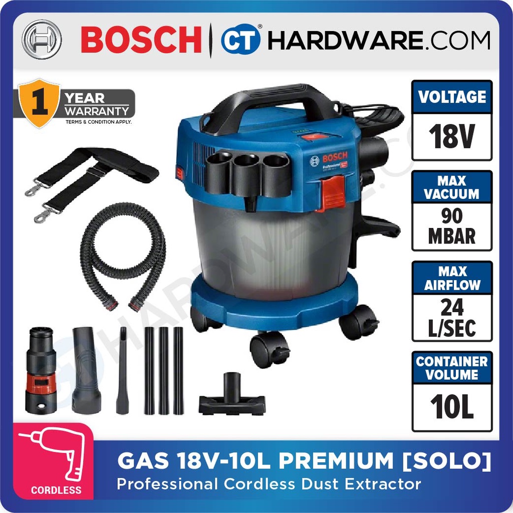 BOSCH GAS 18V-10 L PREMIUM SOLO PROFESSIONAL CORDLESS DUST EXTRACTOR ...