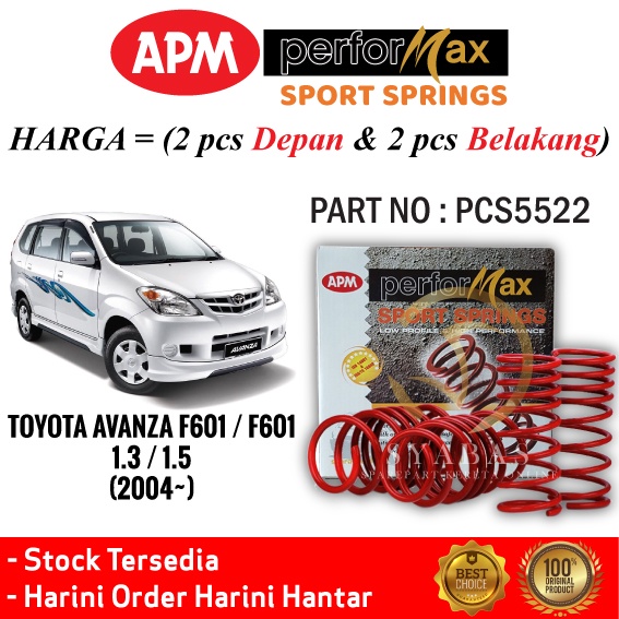 ORIGINAL APM PERFORMAX SPORT SPRING TOYOTA AVANZA F601, F602 (2004~) 4 ...