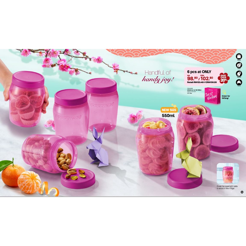 Tupperware Universal Jar 550ml (2 PCS / 3 PCS / 6 PCS) | Shopee Malaysia