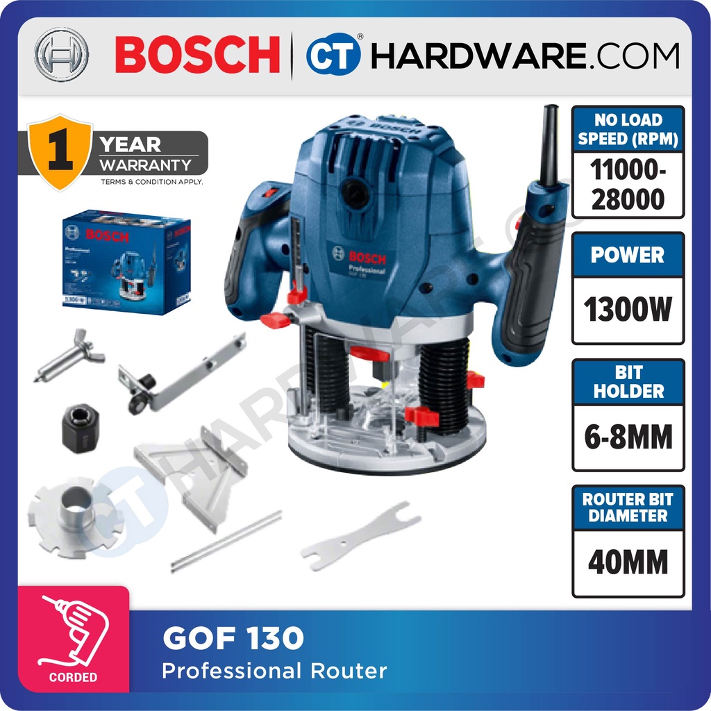 BOSCH GOF 130 PROFESSIONAL ROUTER 6-8MM ( 1/4" ) 1300W 06016B70L1 55MM ...