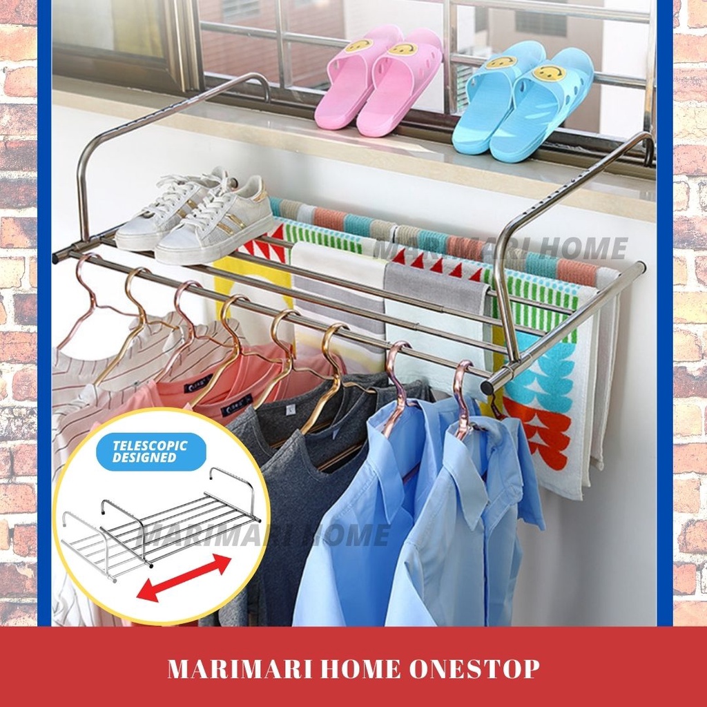 Stainless Steel Foldable Laundry Drying Rack Movable Telescopic Balcony ...