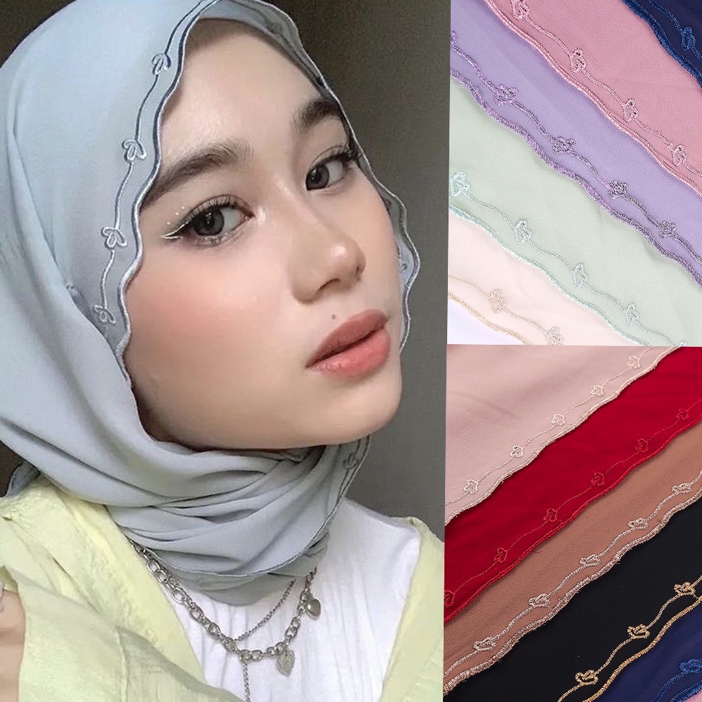 Chiffon Shawl Sulam 4 Edge Embordiery // Sulam Viral Veil 4 Edge Design ...