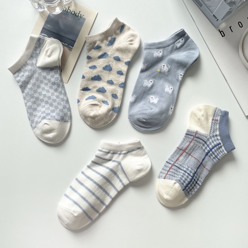 MALAYSIA READY STOCK!1 Pair Japanese Cartoon Repeat Logos Socks with Light Blue Theme Color ...