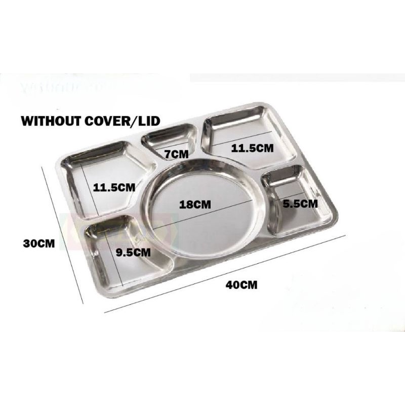 S/S Rectangular 6 Compartment Food Tray | 6 Compartment Divided Serving ...