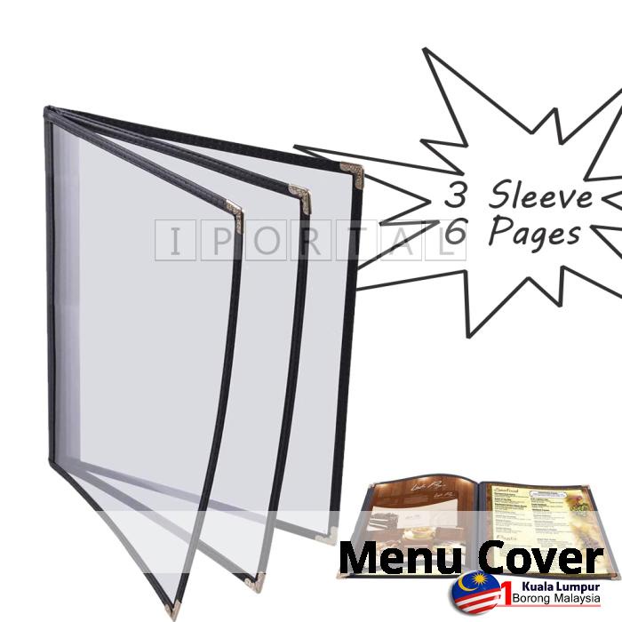 A4 Restaurant Transparent Menu Cover 3 Sleeve Pocket Sheet 6 Pages ...