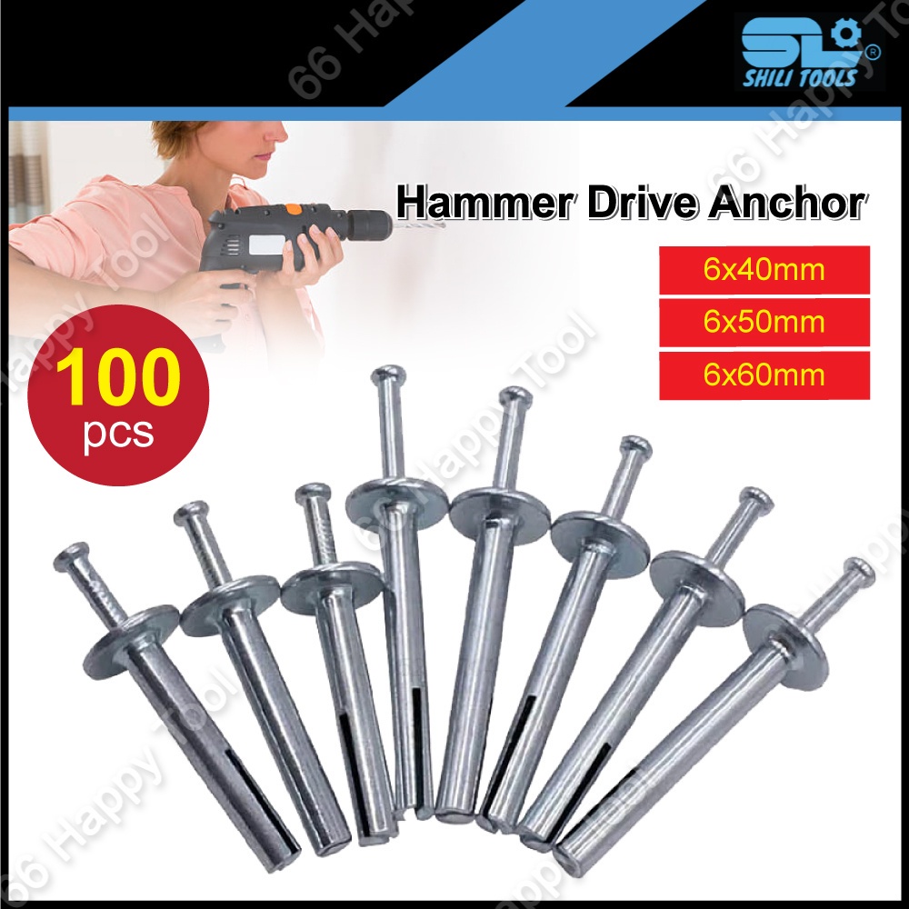 (100pcs) Shili Tools Hammer Drive Anchor DNA Wall Plug Paku Besi 6mm x ...