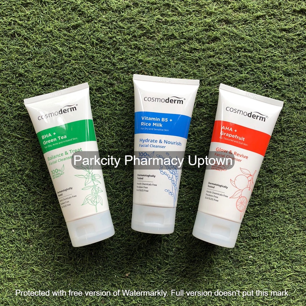 Cosmoderm Facial Cleanser 100ml (Vitamin B5 + Rice Milk / BHA + Green ...