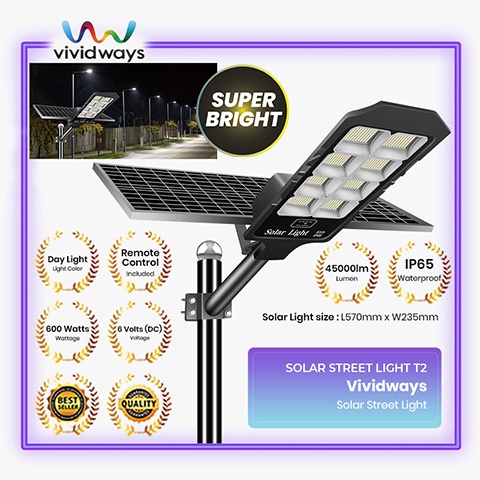 K2 VIVIDWAYS SOLAR STREET LIGHT 600W T2 SUPER BRIGHT 6000K DAY LIGHT ...