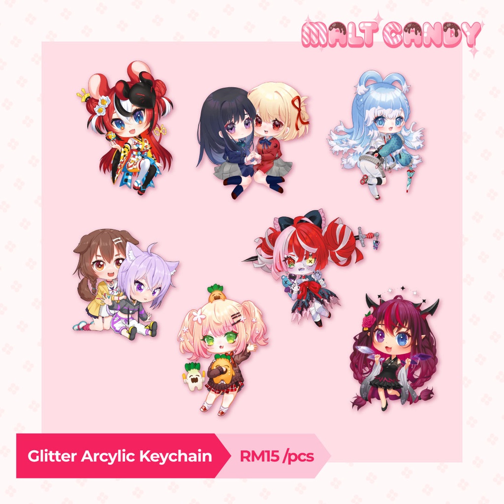[Ready Stock] Hololive English Fanmade Chibi Glitter Acrylic Keychain ...