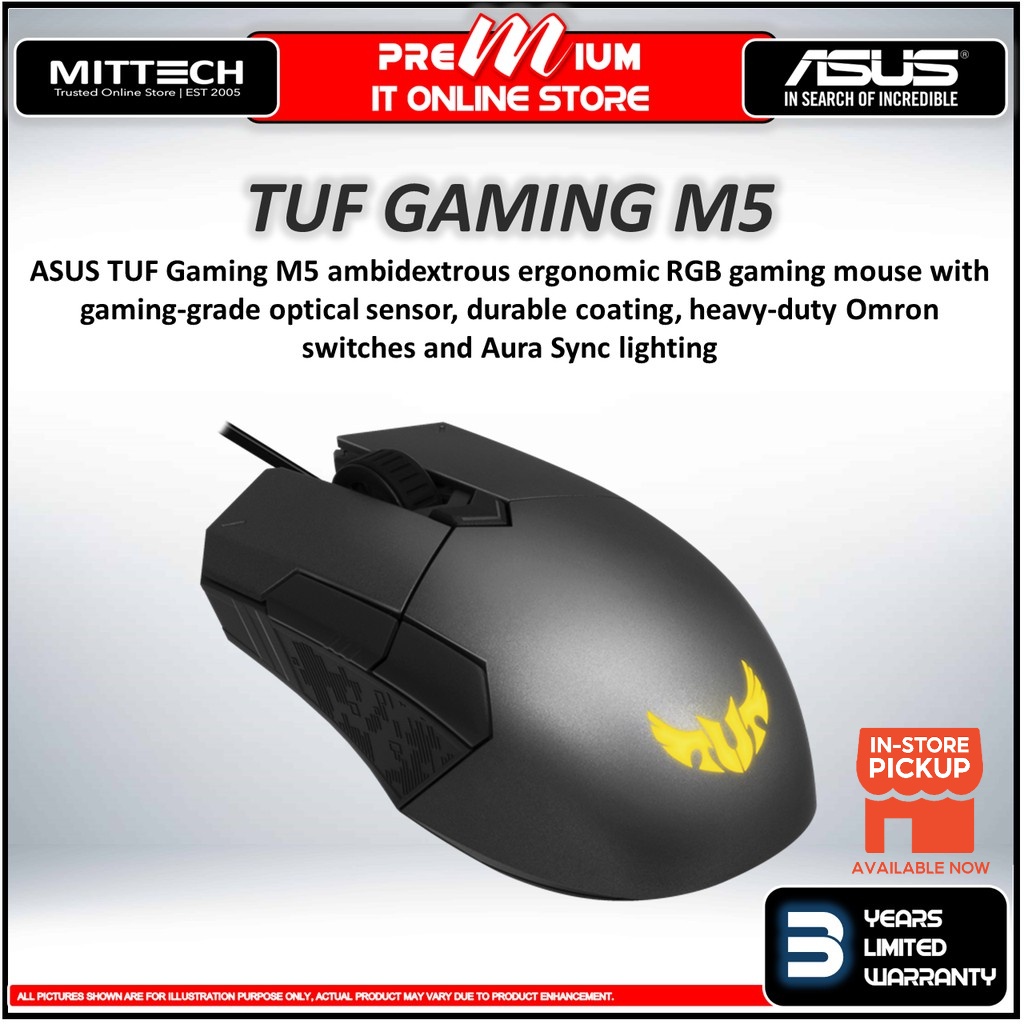 Asus TUF Gaming M5 Ambidextrous Ergonomic RGB Gaming Mouse | 6200-dpi ...
