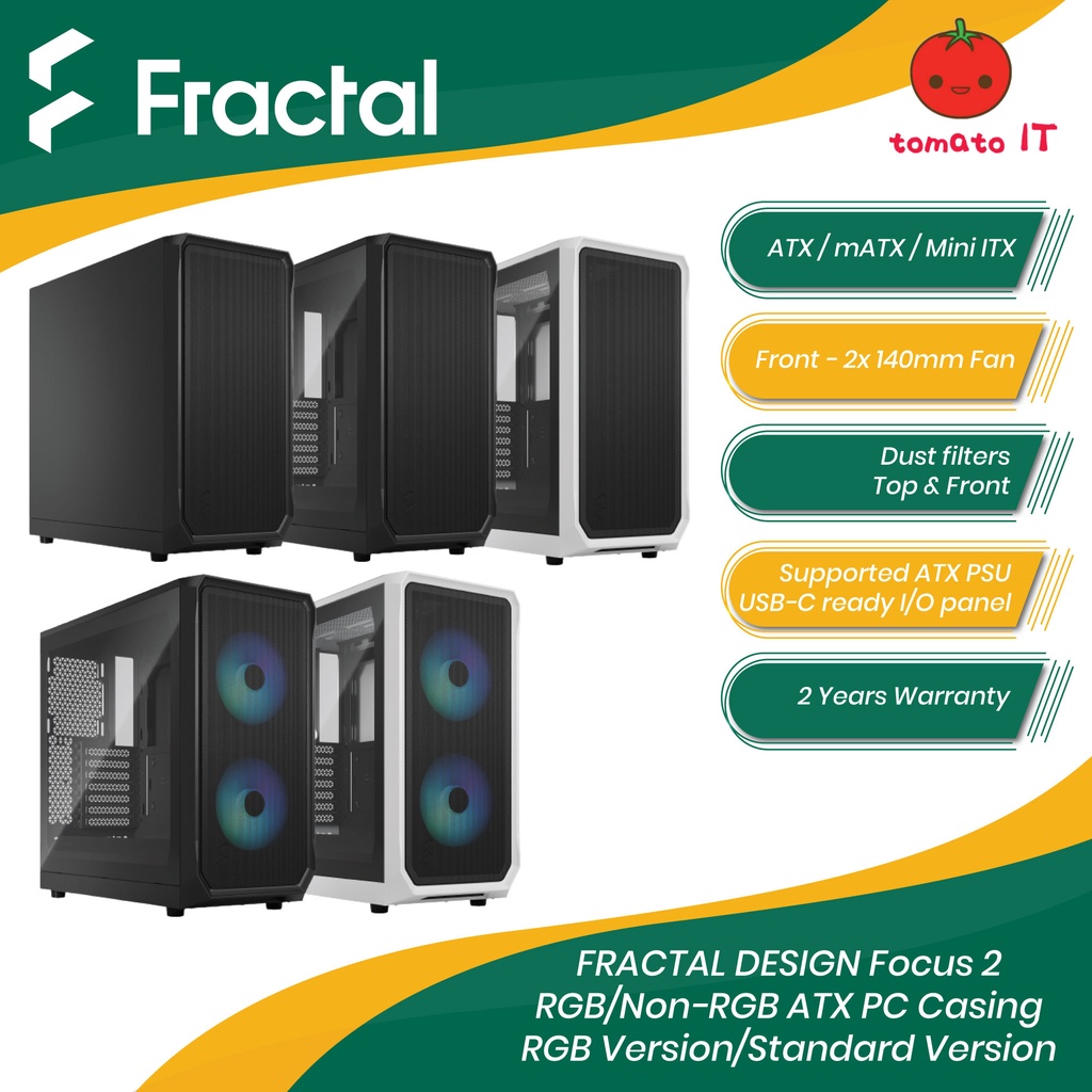 FRACTAL DESIGN Focus 2 RGB/Non RGB ATX Casing - Black/White | Shopee ...