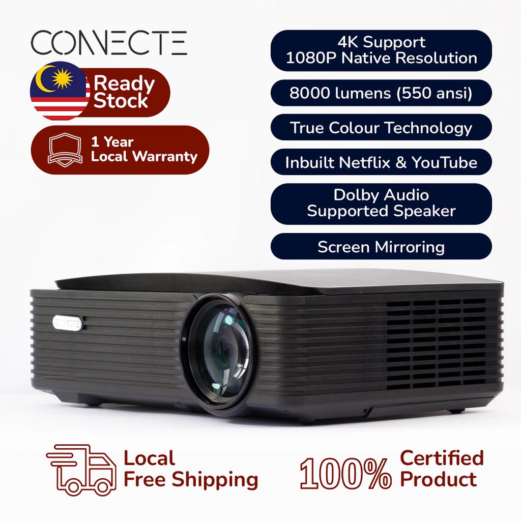 CONNECTE X TRUE COLOUR Full HD 1080P 8000 lumens Android 9.0 Smart Home ...