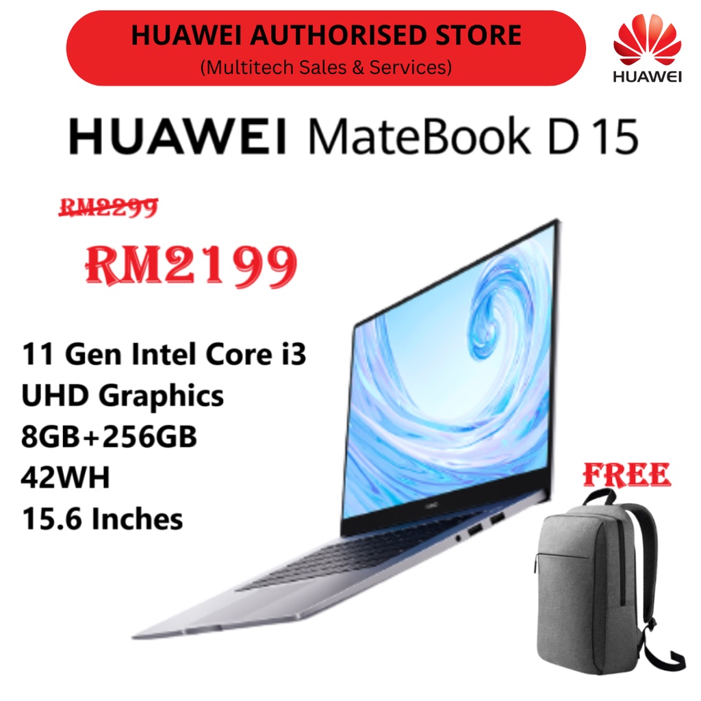 Huawei Matebook D15 11 Gen Intel Core i3 8GB + 256GB 42Wh capacity ...
