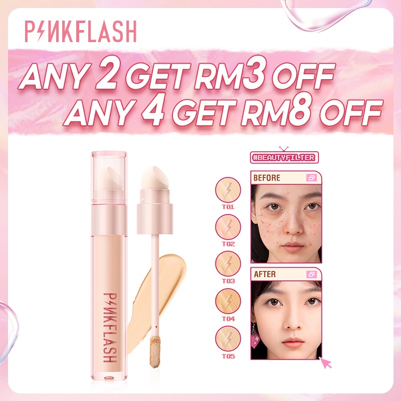 PINKFLASH Liquid Concealer With Sponge Brush Tool HD Flawless Burden ...