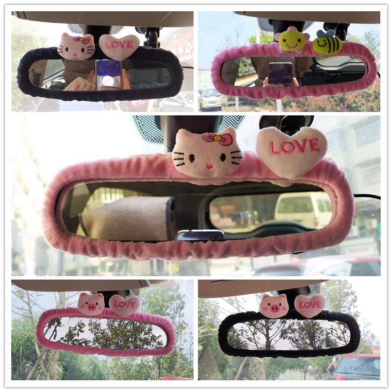 Cute cartoon car rearview mirror cover with elastic reflective rearview ...