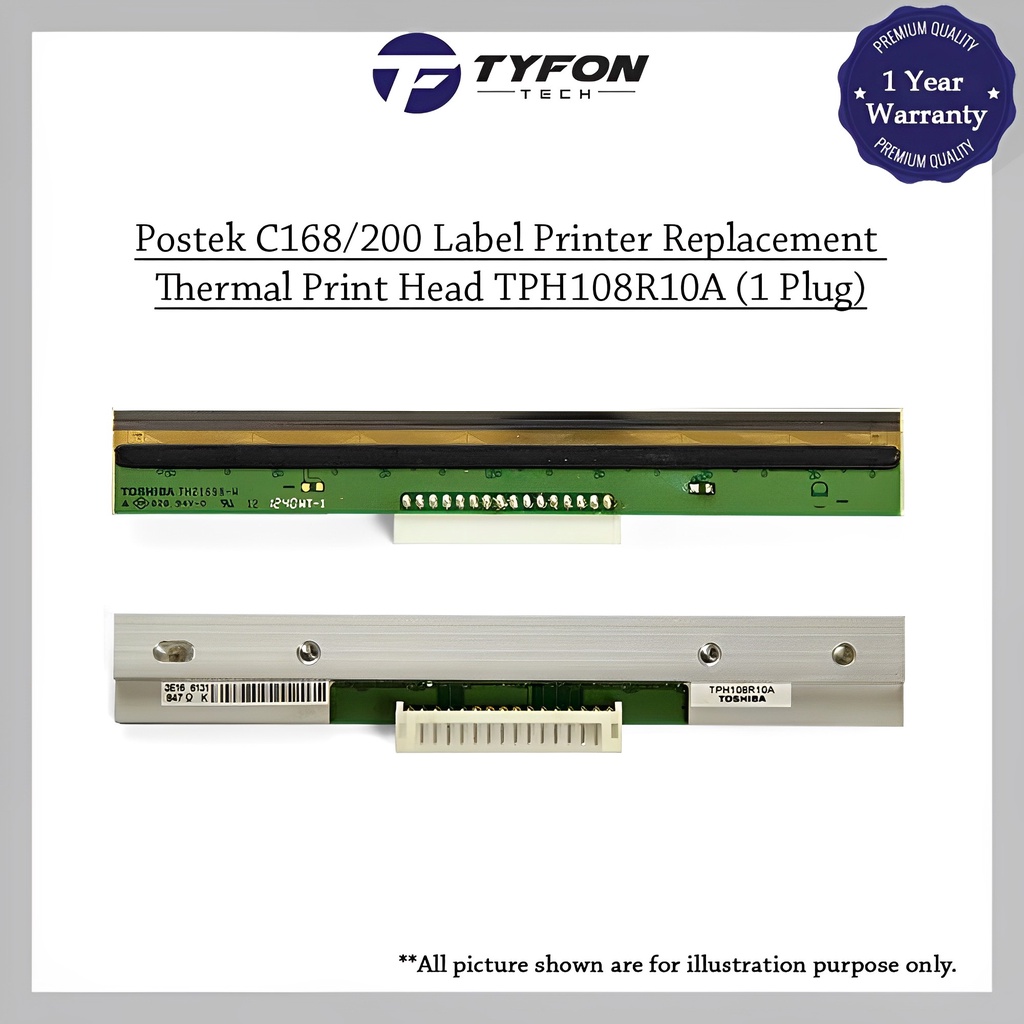 Postek C168/200 Label Printer Replacement Thermal Print Head TPH108R10A ...