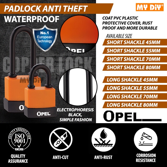MYDIYHOMEDEPOT - OPEL Waterproof Padlock Anti Theft Padlock Anti Rust Anti Cut Padlock Mangga ...