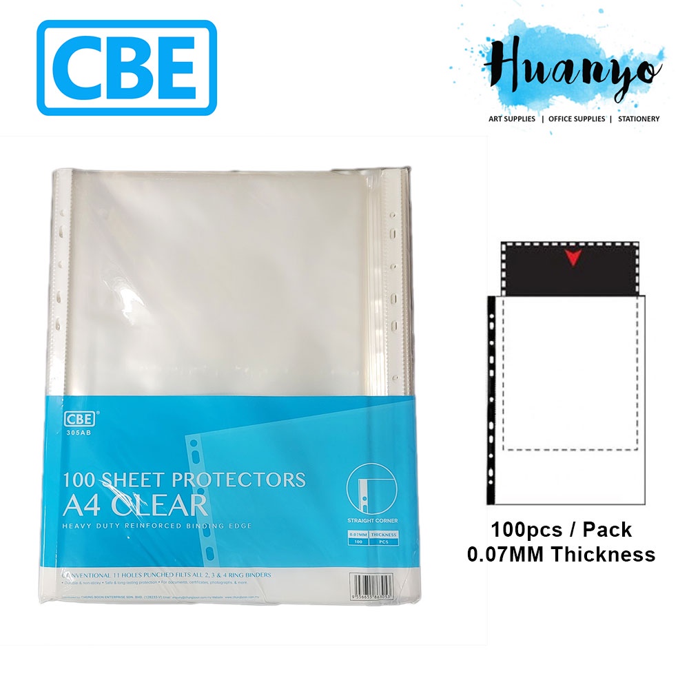 CBE Plastic Sheet Protector A4 100's/pack 305AB (0.07MM Plastic ...
