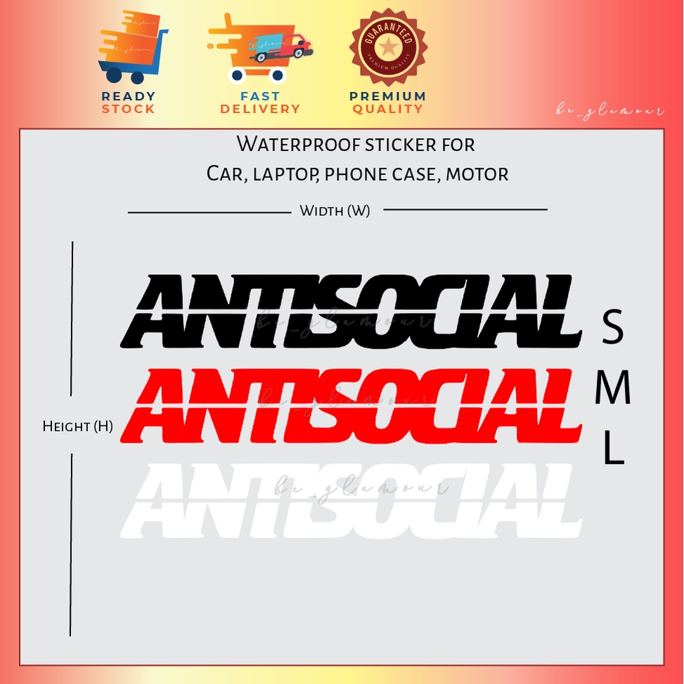 Antisocial Sticker kereta motor stiker Reflective laptop phone case ...