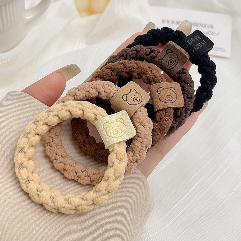 Cute bear plush head rope woman tied high ponytail high-end sense hair ...