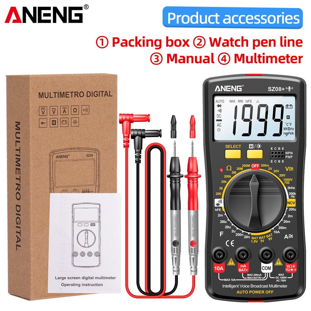 ANENG SZ08+ Digital Professional Multimeter Voice Broadcast AC/DC ...