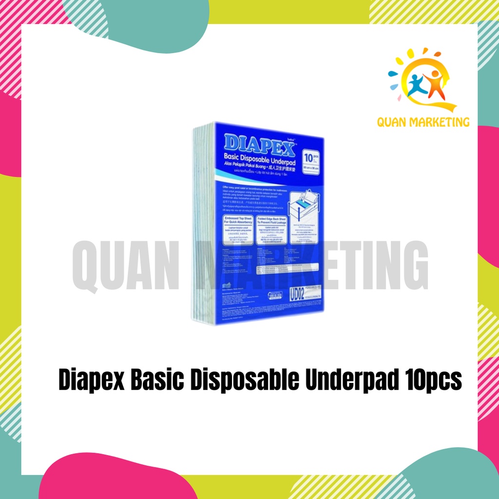 Diapex Basic Disposable Underpad (60cm x 90 cm) - 10 Pcs x 1BG | Shopee ...