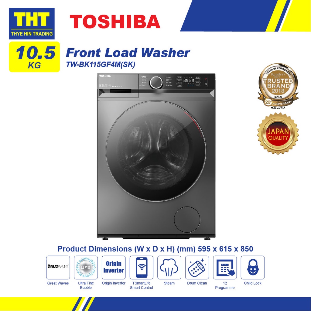 Toshiba 10.5KG Inverter Front Load Washer TW-BK115GF4M(SK) | Shopee Malaysia