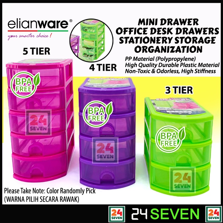 ELIANWARE 3 Tier 4 Tier 5 Tier Mini Drawer Kotak Laci Kecil | Shopee ...