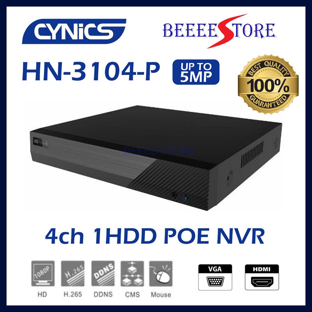 CYNICS HN-3104-P 4 CHANNEL NETWORK VIDEO RECORDER 1HDD POE NVR (UP TO ...