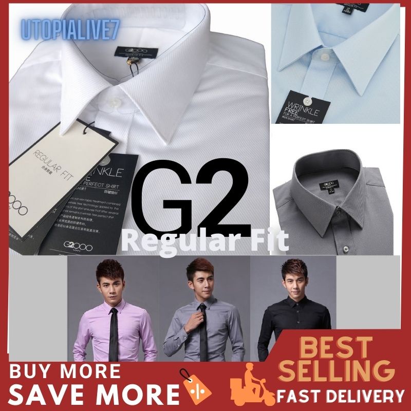 【READY STOCK】G2000 Men Formal Shirt Long Sleeve Regular Fit Business ...