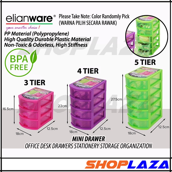 ELIANWARE 3 Tier 4 Tier 5 Tier Mini Drawer Kotak Laci Kecil | Shopee ...