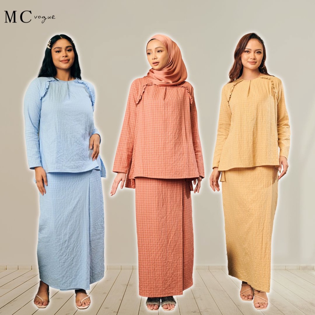 MC Vogue Naurah Ironless Baju Kurung Kedah Cotton Raya 2023 Ruffle ...
