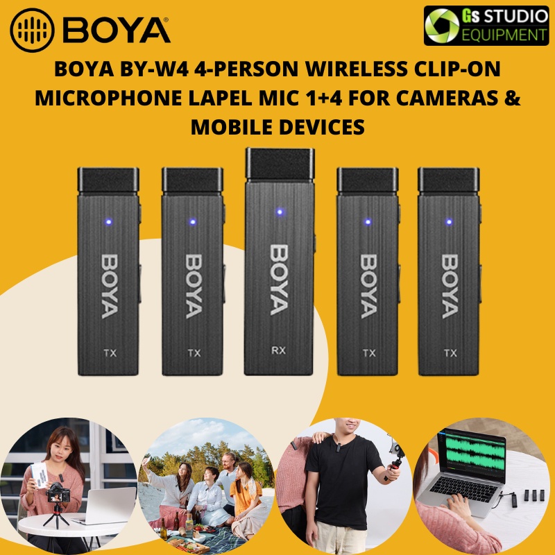 BOYA BY-W4 4-Person Wireless Clip-On Microphone Lapel Mic 1+4 for ...