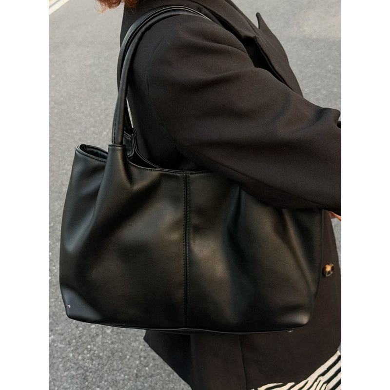 Senior handbag women magnetic snap black shoulder bag totebag simple ...