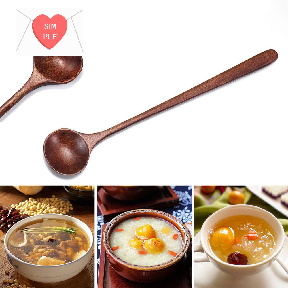 SIMPLESHOP Wooden Spoon Home Living Household Long Handle Natural Solid ...