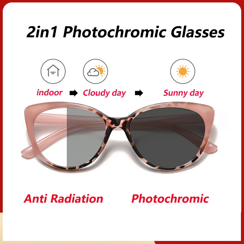 Korea Cermin Mata Cat Eye Photochromic Anti Blue Light Glasses | Shopee ...