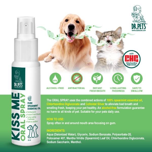 Dr Pets Kiss Me Oral Spray 60ml Oral Cleansing Bad Breath Penyembur ...