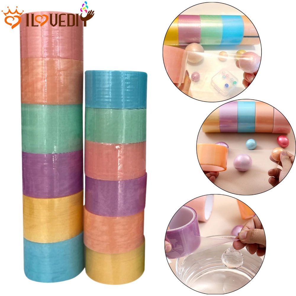 8M DIY Pearlescent Ball Sticky Tape Elasticity Rolling Tapes Macaron ...