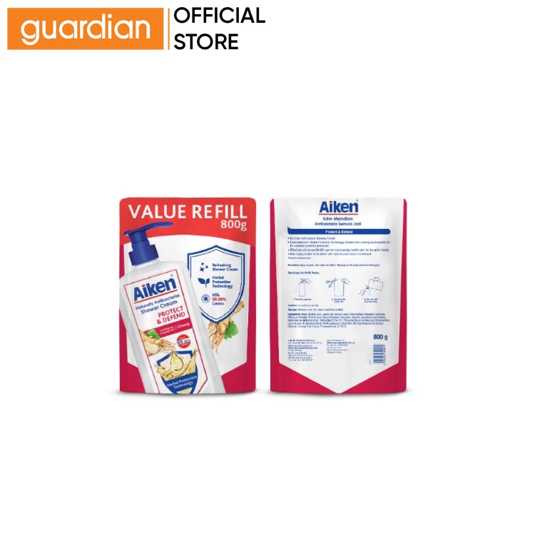 Aiken Anti Bacterial Shower Cream Refill Protect And Defend 800g