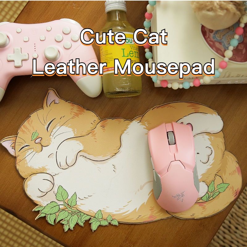 Leather Mouse Pad Cute Cat Leather Gaming Mousepad Large Gaming ...