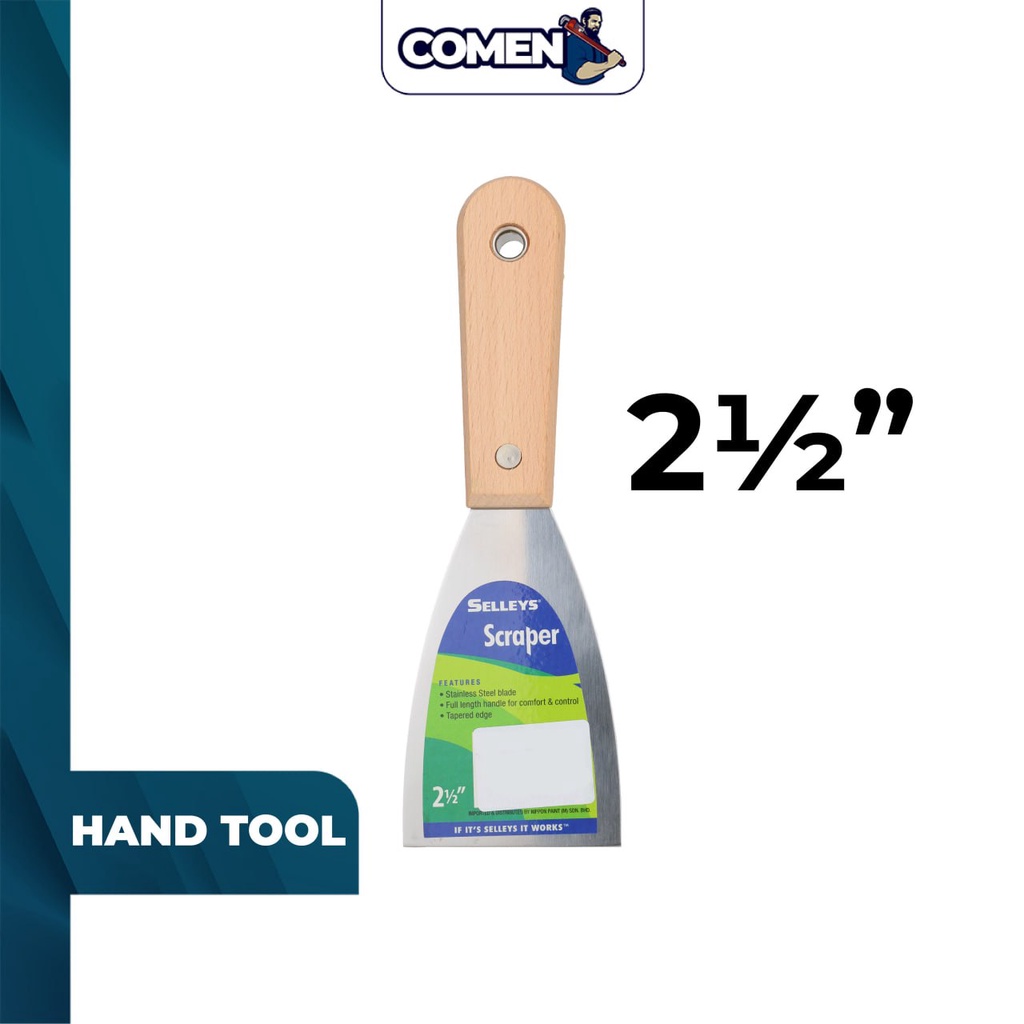 SELLEYS Wood Handle Stainless Steel Scraper 2 1/2 Inch Wall Plastering ...