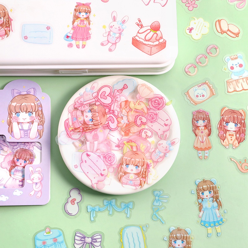 45 Pcs Cute Cartoon Girl Stickers Pack Student Diary Deco DIY Material ...
