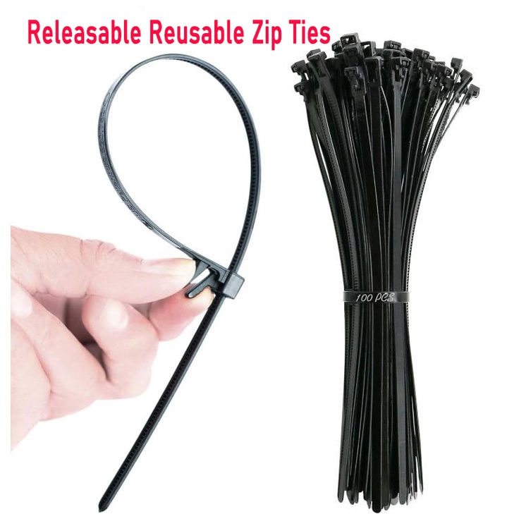 100PCS Releasable Cable Ties Adjustable Wire Cable Tie Heavy Duty Wire ...